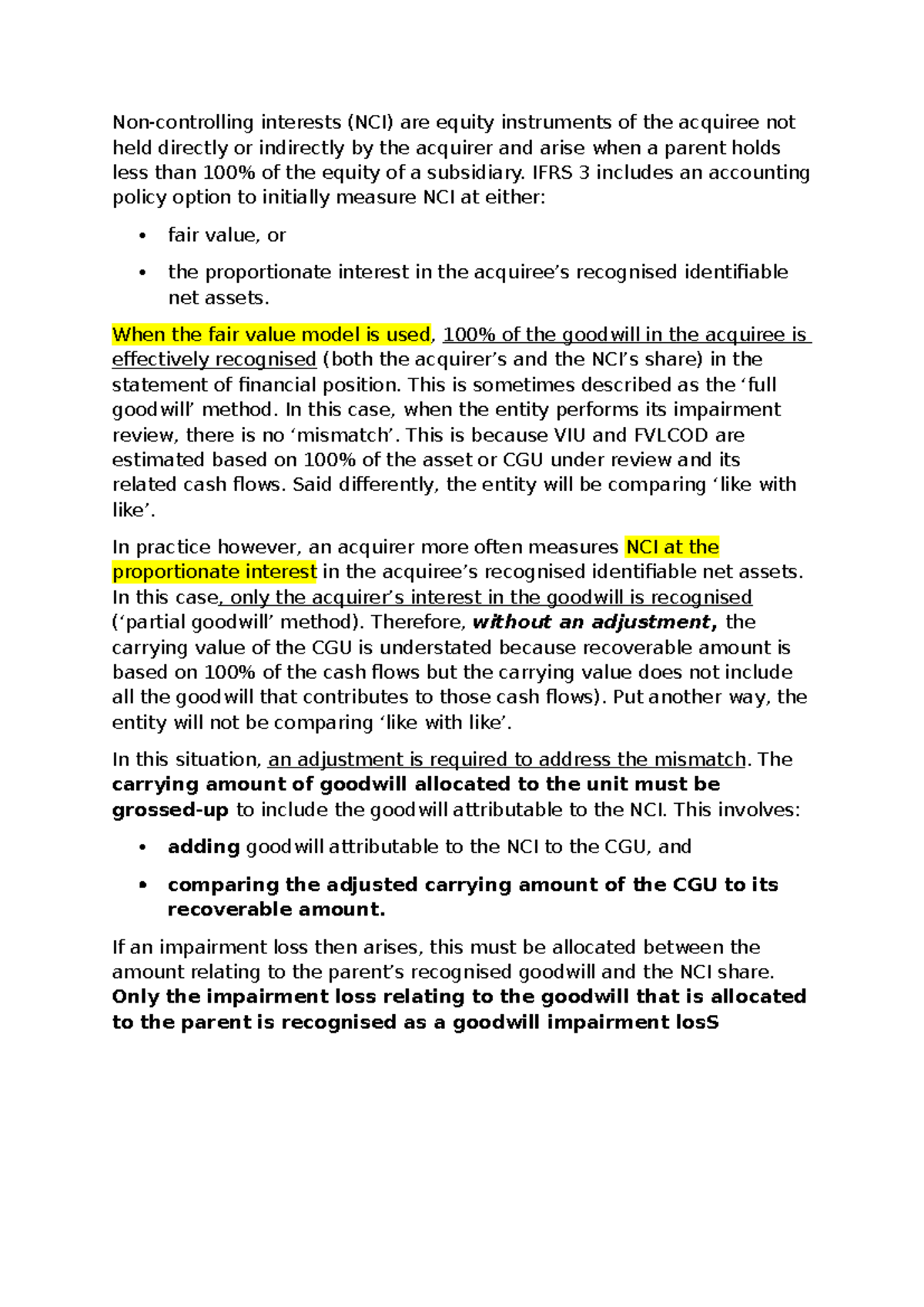 Impairment in a Group: CGU Analysis and NCI Considerations (NCI) - Studocu
