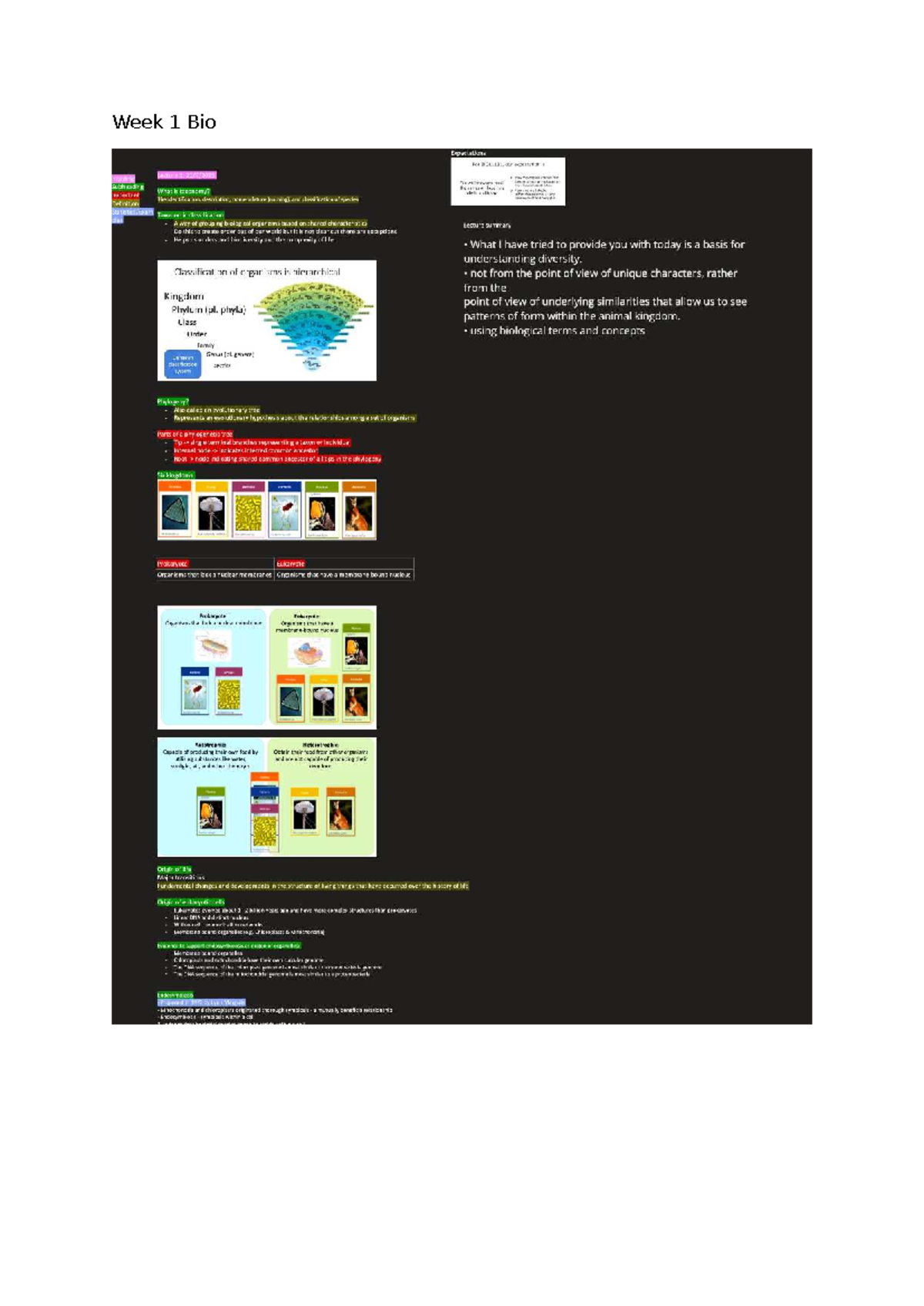 Week 1 Lecture Notes on Taxonomy and Classification for BIOL1131 - Studocu