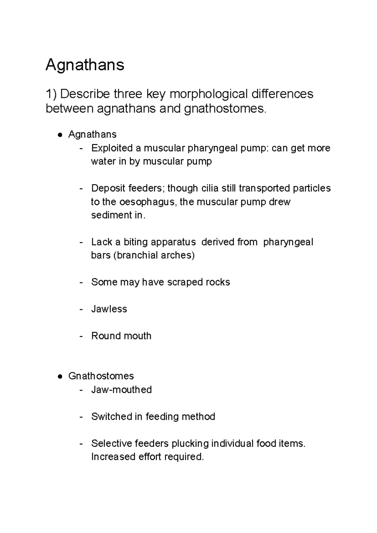 Lecture 4 - Key Features of Agnathans and Their Comparison - Studocu
