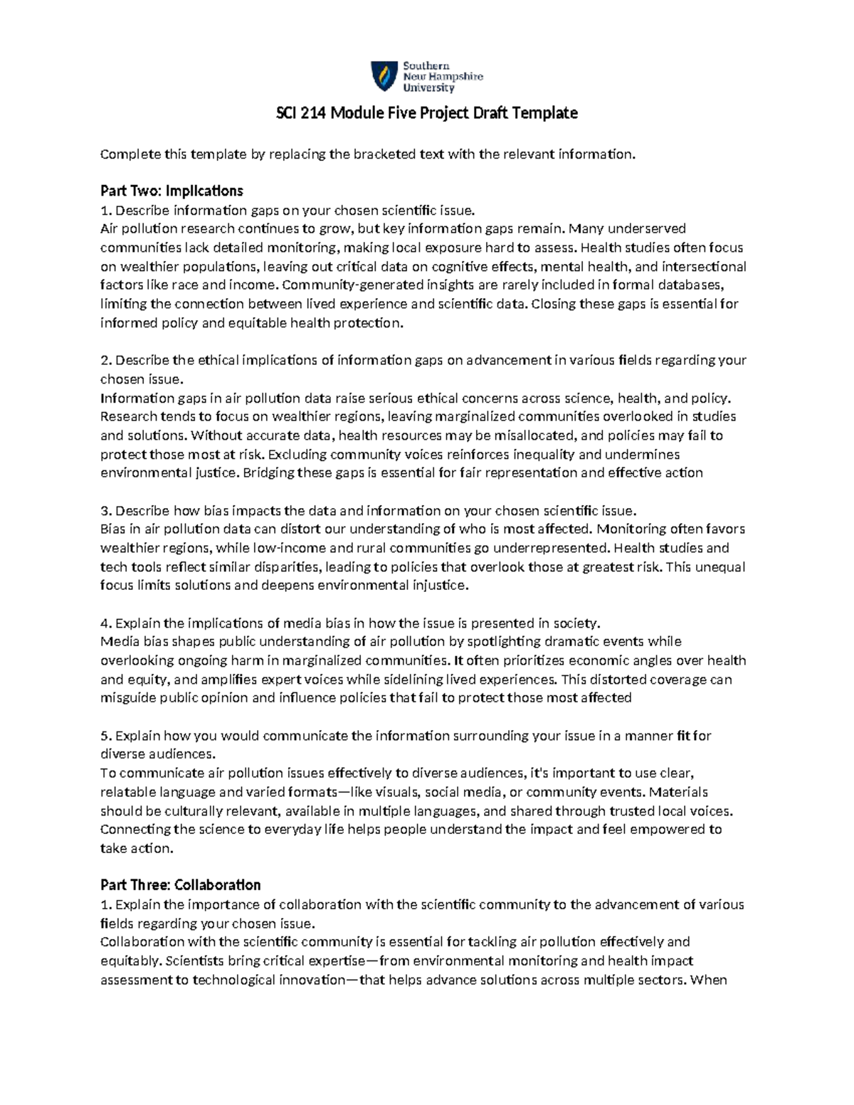 SCI 214 Module Five Project: Addressing Air Pollution Gaps and Ethics - Studocu