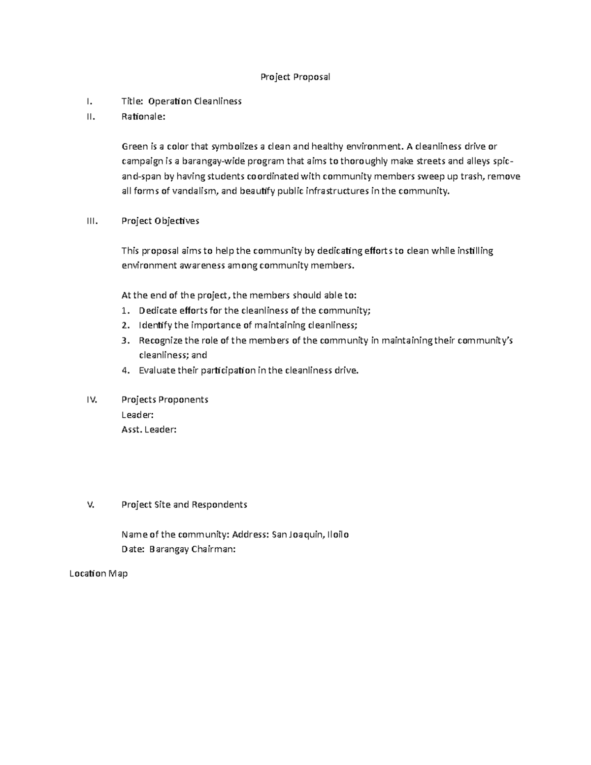 Project Proposal: Operation Cleanliness Community Initiative - Studocu