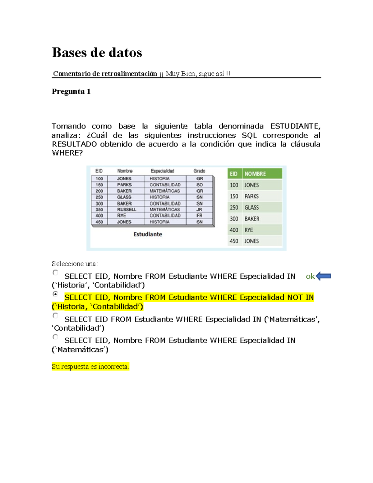 Bases de datos EXAMEN SEMANA 5: Análisis de SQL y Consultas - Studocu