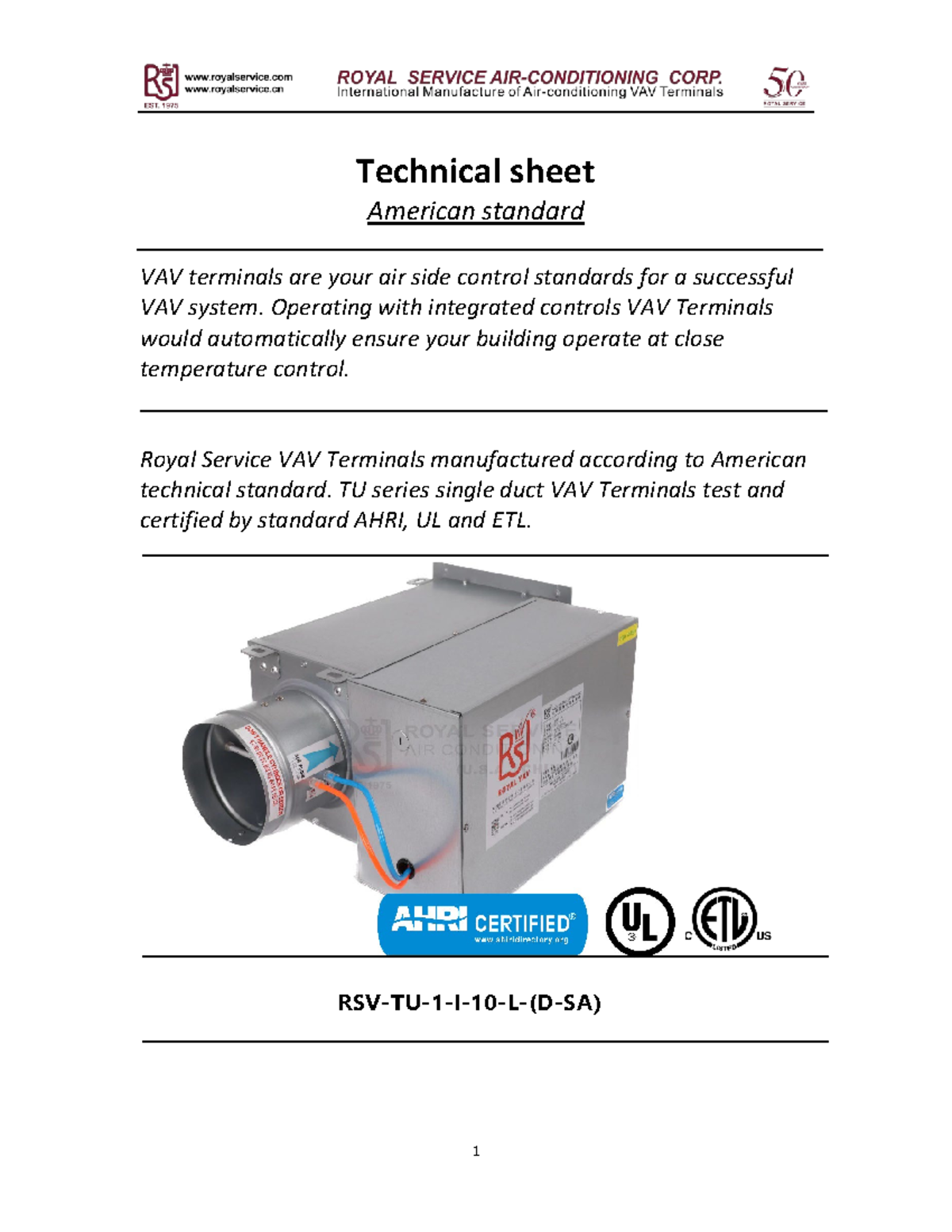 Technical Sheet for TU10-L VAV Terminals: Specs & Installation - Studocu