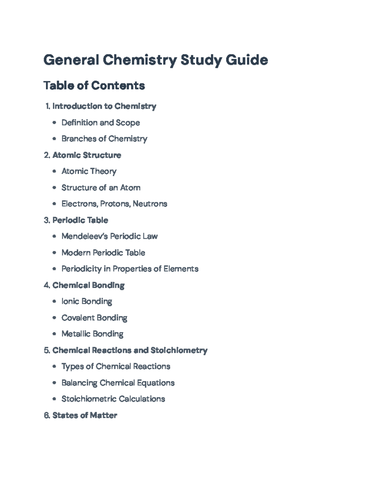 General Chemistry Study Guide: Key Concepts and Topics - General ...