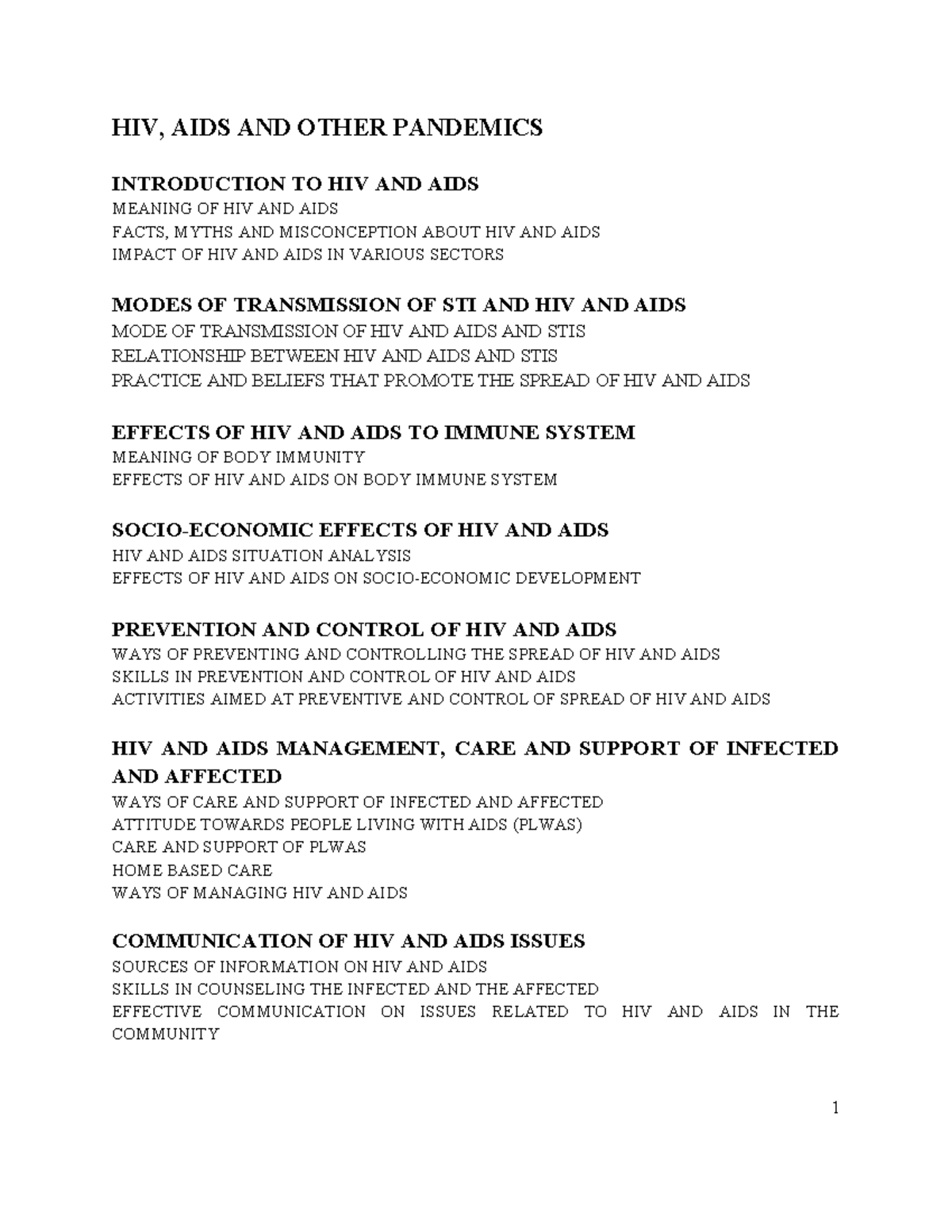 HIV AIDS AND Other Pandemics-1 - HIV, AIDS AND OTHER PANDEMICS ...
