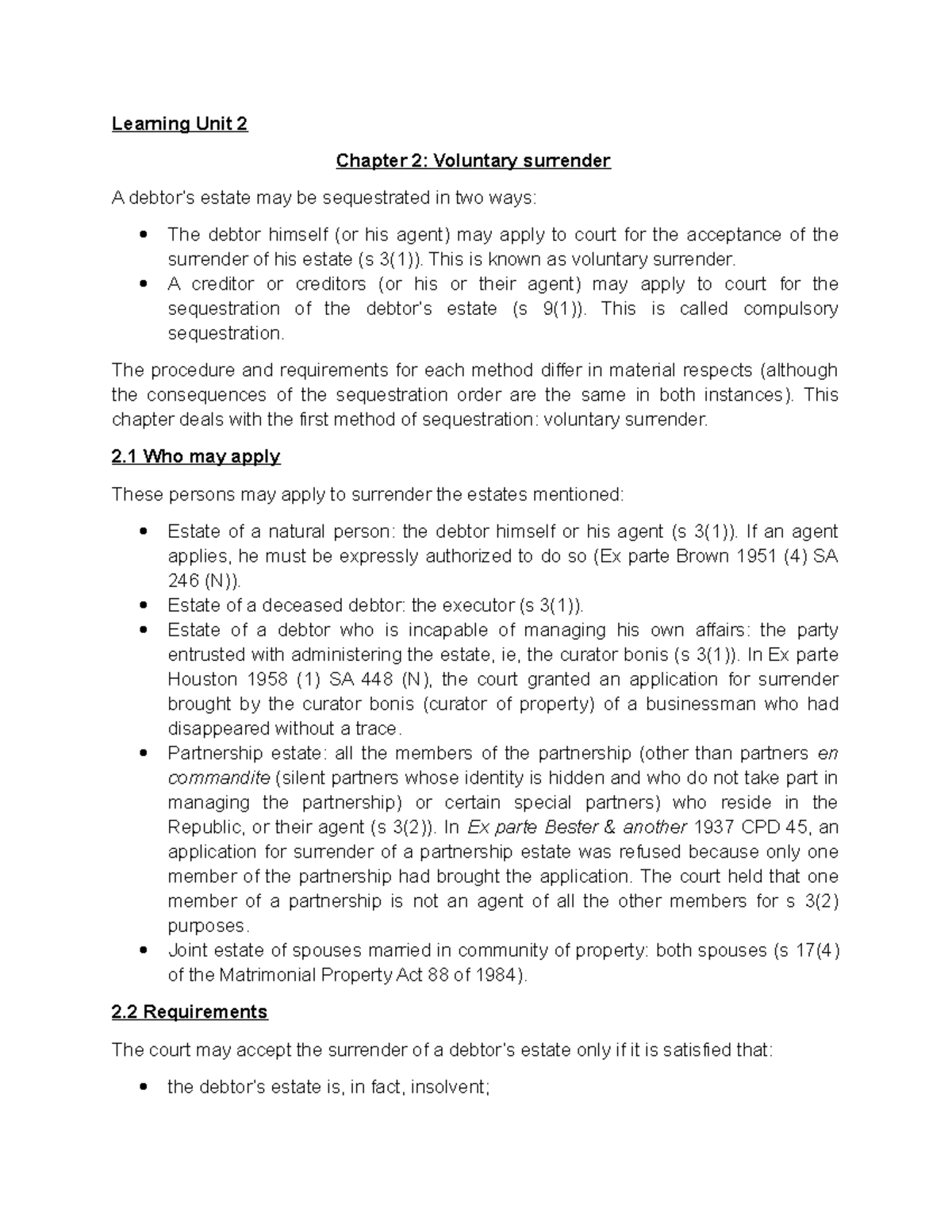 Learning UNIT 3 - Voluntary Surrender in Hockly’s Insolvency Law - Studocu