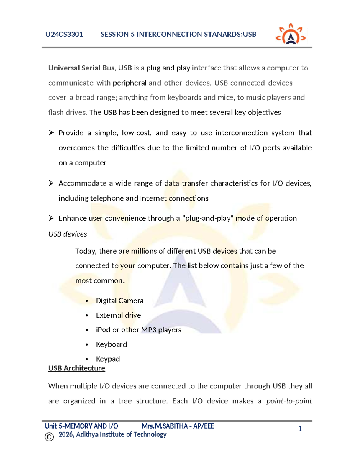 U24CS3301 SESSION 5: USB Interconnection Standards Overview - Studocu