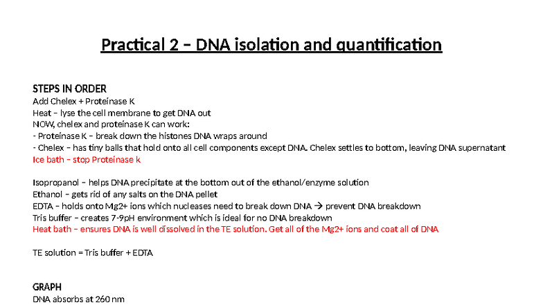 BIOL1007 Practical 2: DNA Isolation & Quantification Steps - Studocu