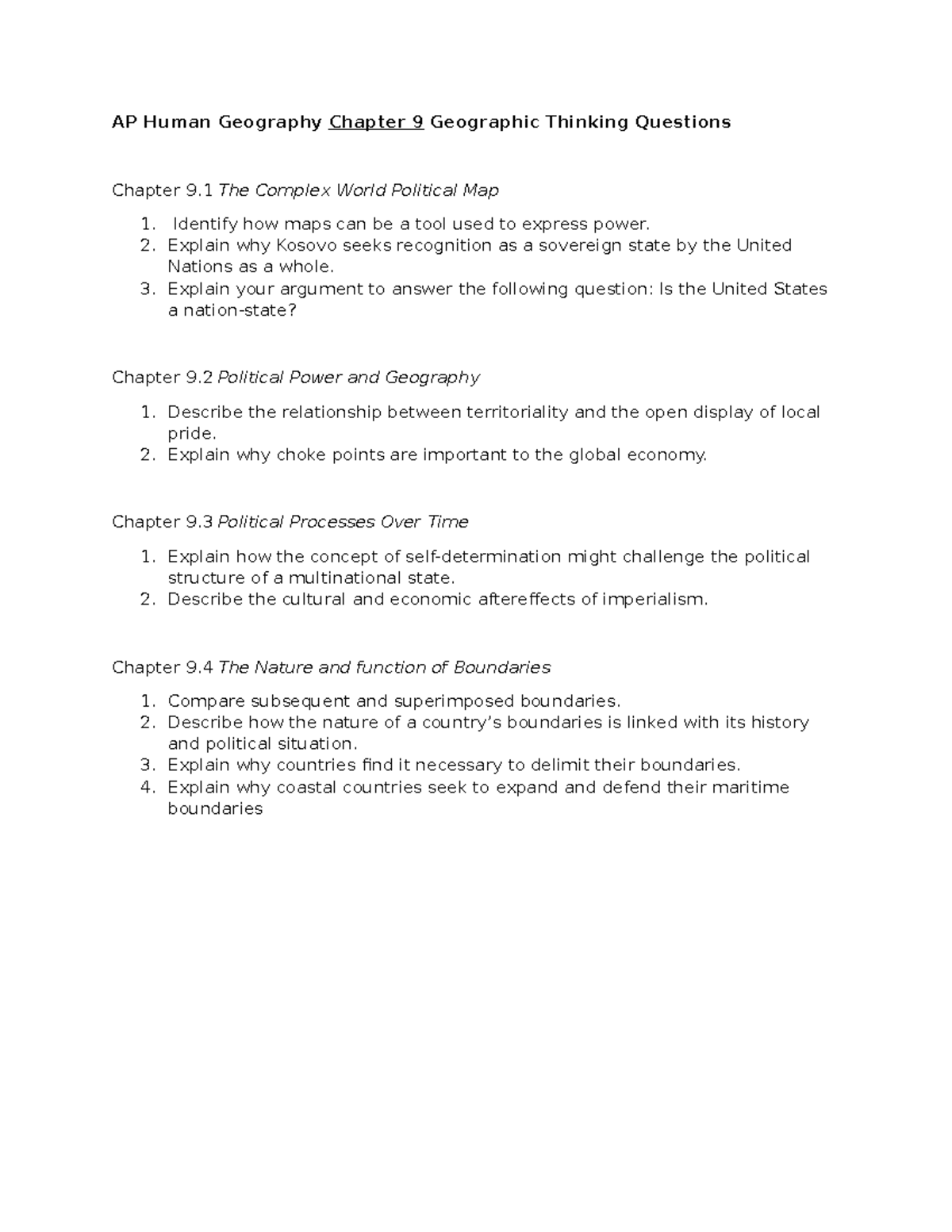 AP Hu G Ch 9 Geographic Thinking Questions - AP Human Geography Chapter ...