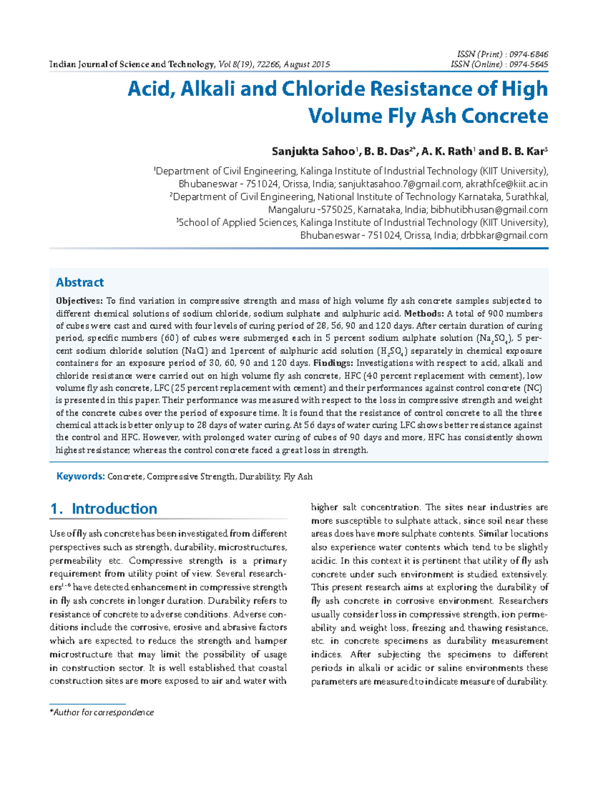 Acid, Alkali & Chloride Resistance of High Volume Fly Ash Concrete ...