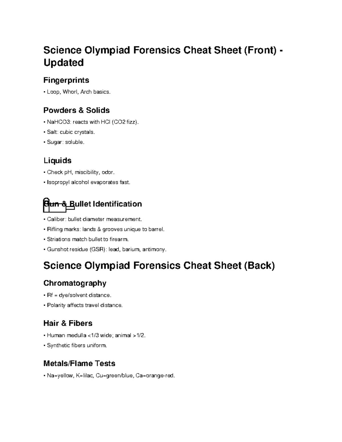 Forensics cheatsheet gun - Science Olympiad Forensics Cheat Sheet ...