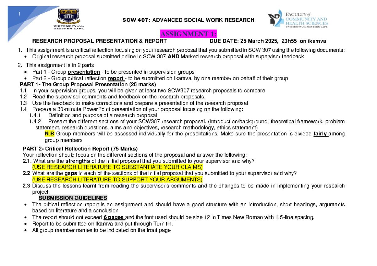 SCW 407: Group Proposal Presentation for Advanced Social Work Research ...