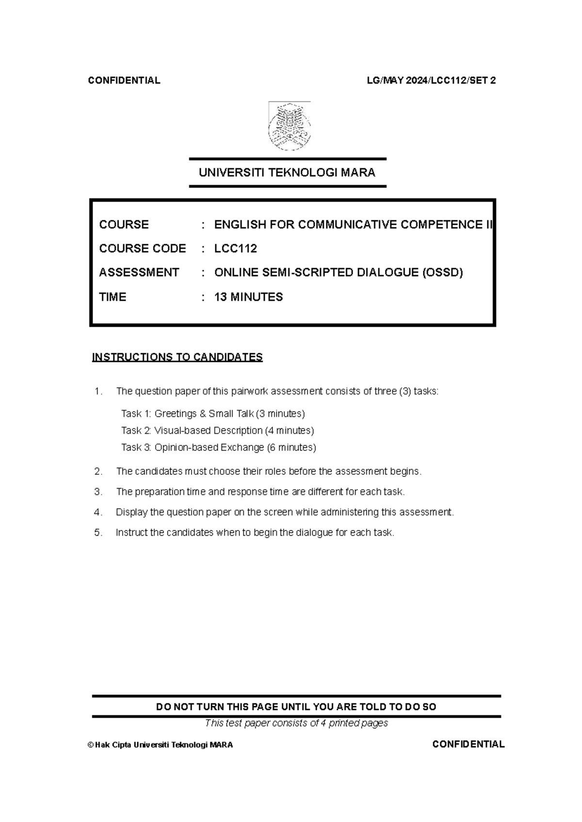LCC112 Online Dialogue Assessment Instructions and Tasks - Studocu