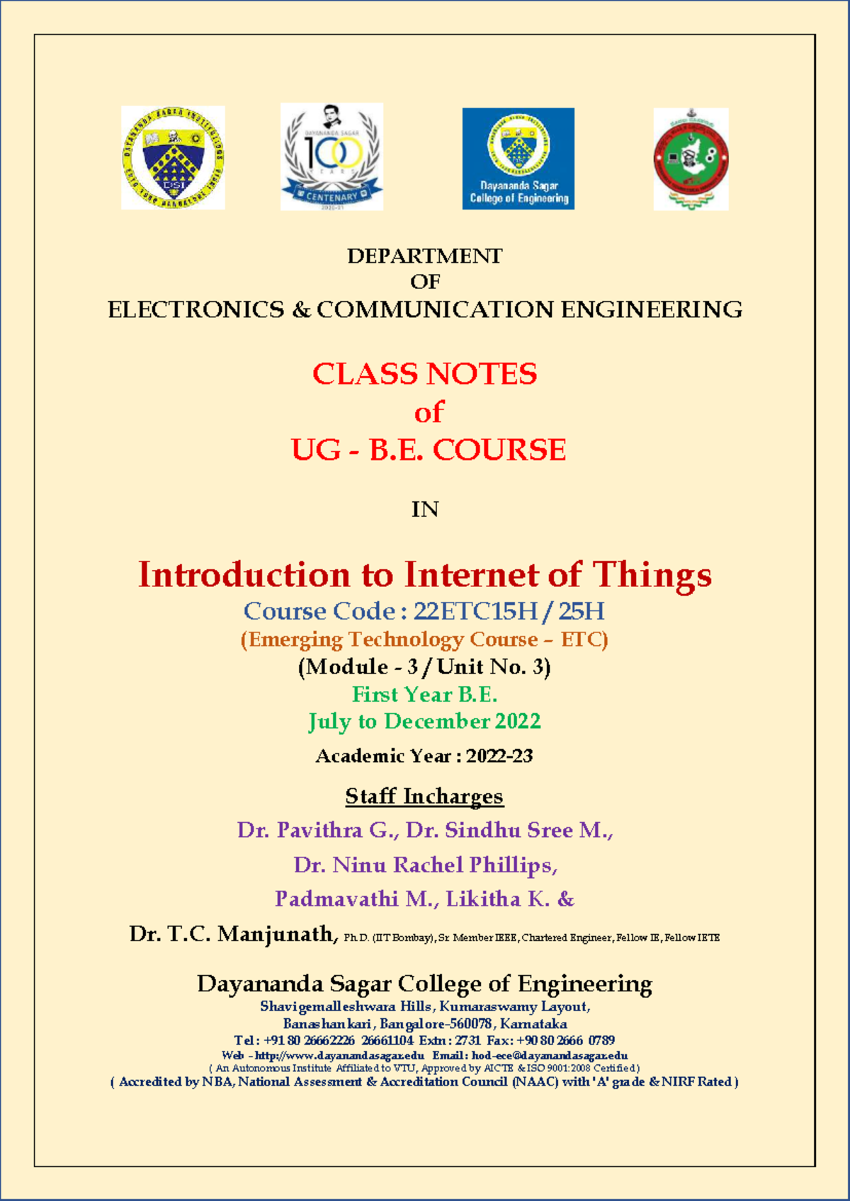 IoT Module 3 Class Notes - 22ETC15H (Emerging Tech Course) - Studocu