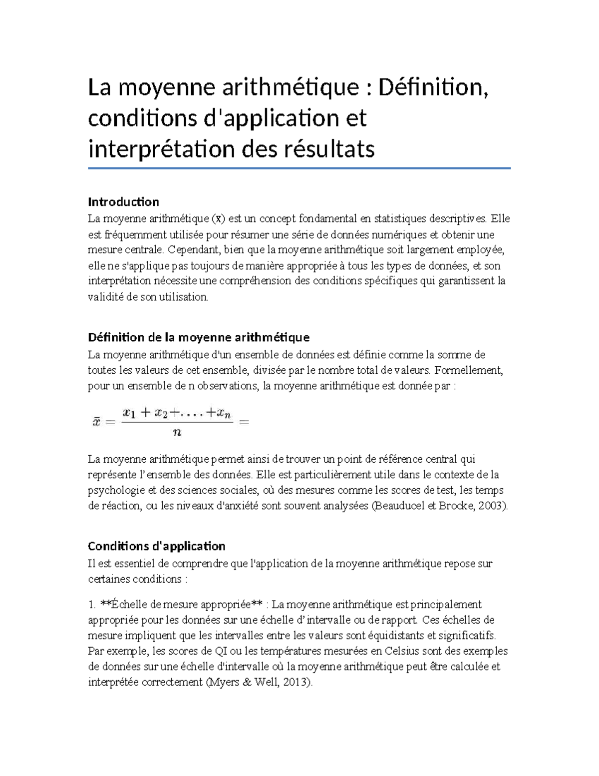 04 Moyenne Arithmétique : Définition et Interprétation des Résultats ...