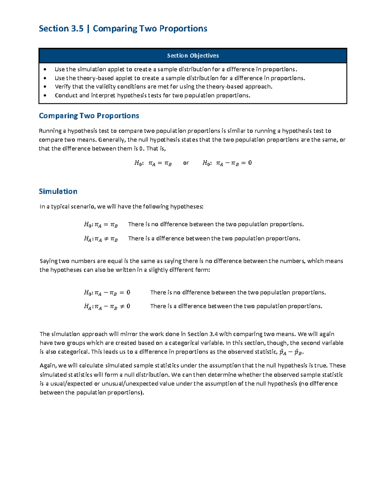 Stats 3 - Comparing Two Proportions Notes and Exercises - Studocu