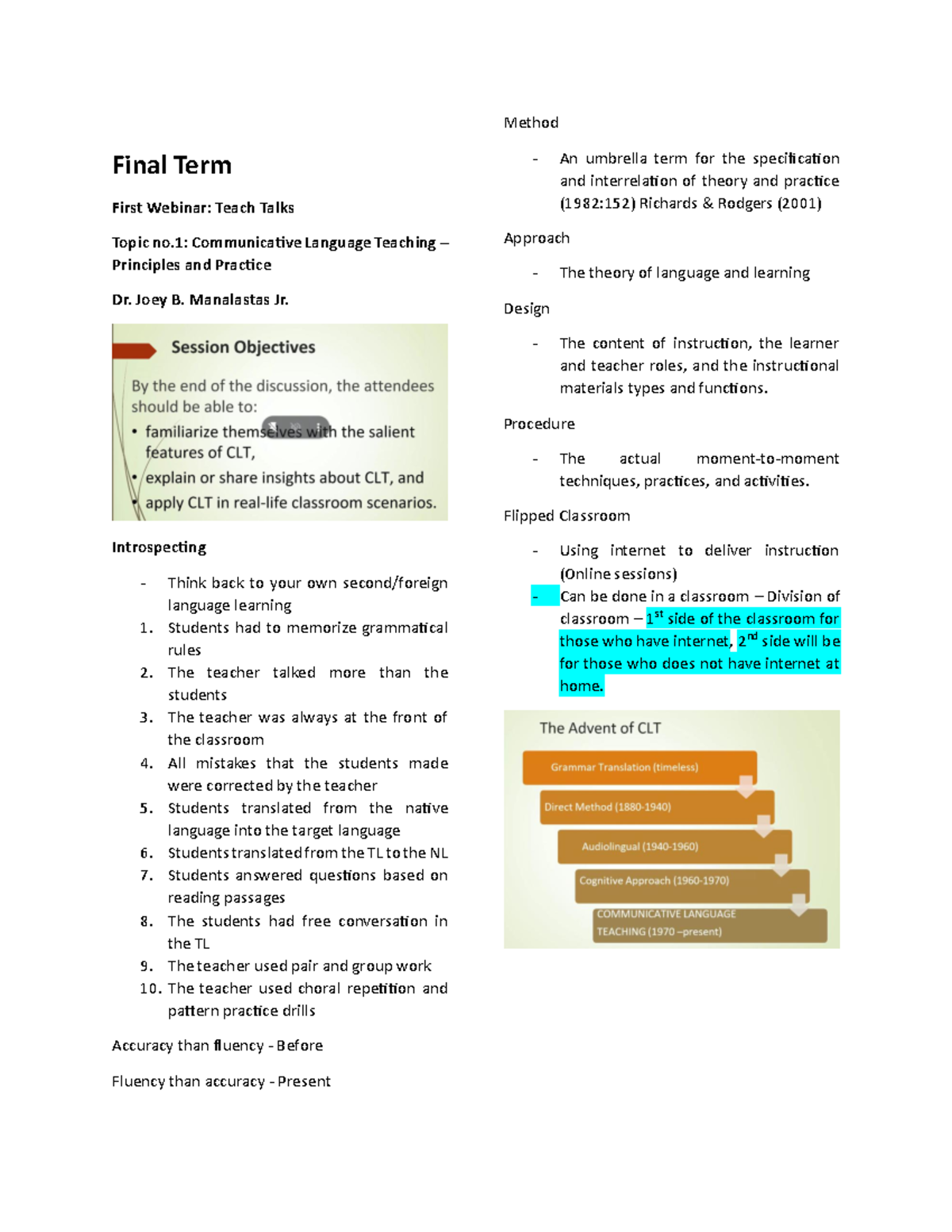 Webinar in SPT Final Term - Final Term First Webinar: Teach Talks Topic ...