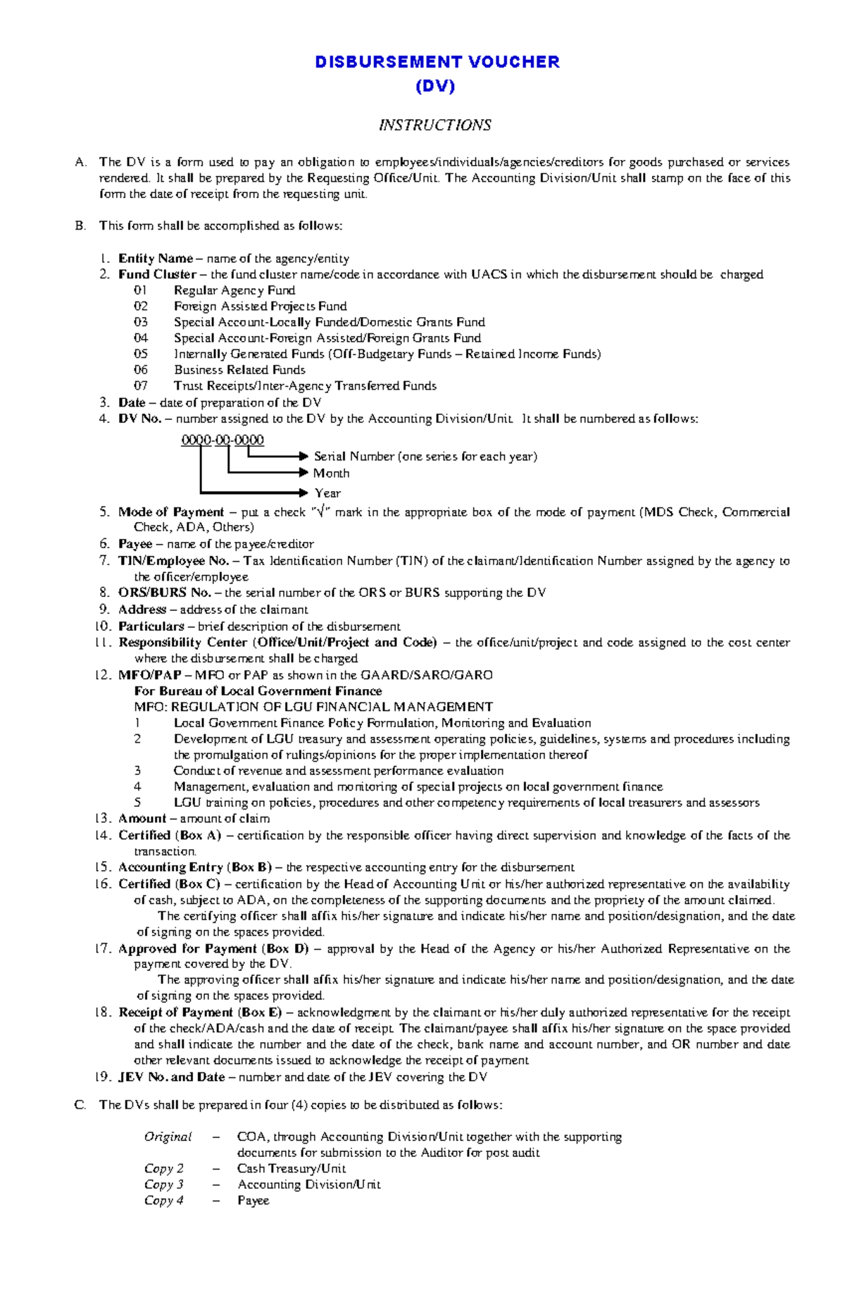 DV Instructions for Disbursement Voucher Preparation - Studocu
