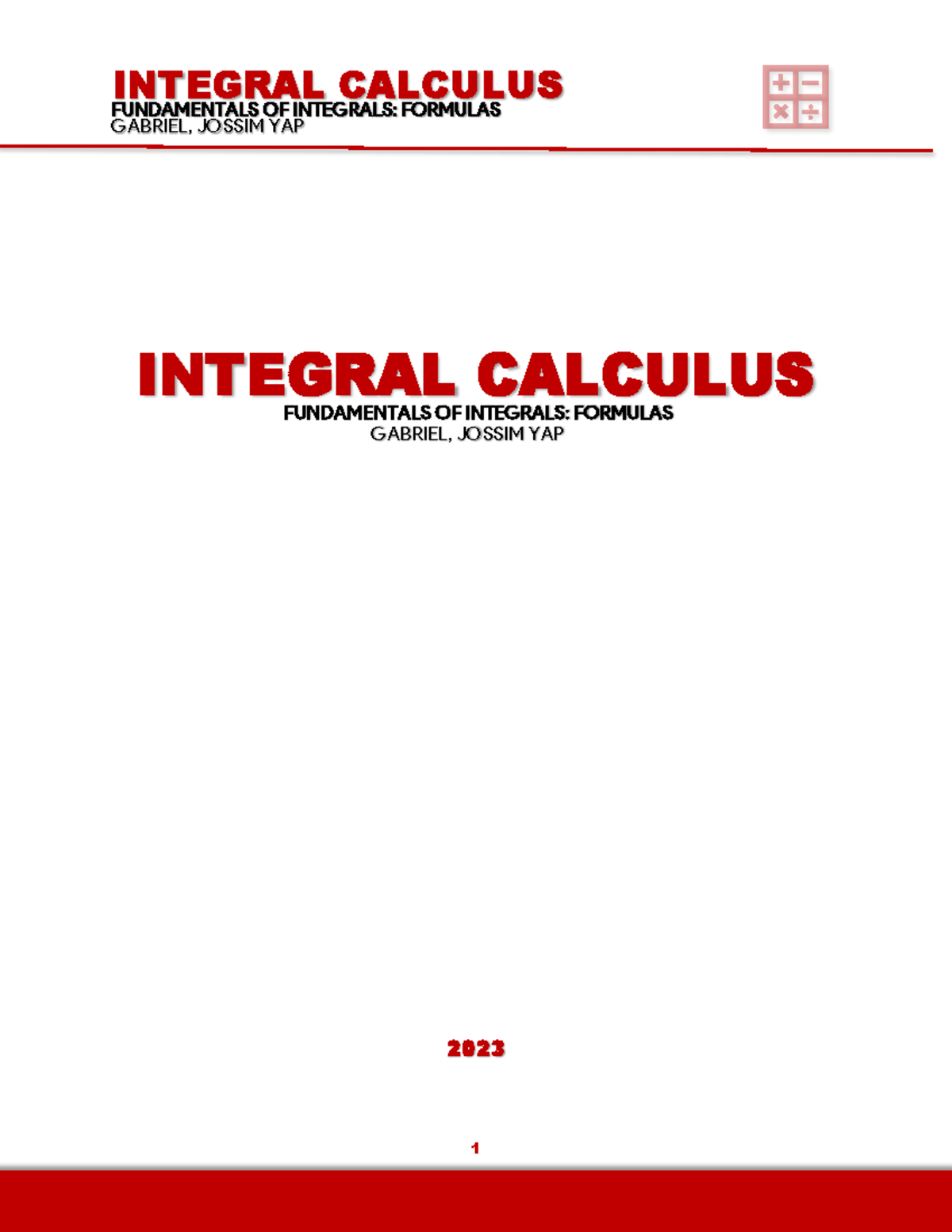 Fundamentals of Integrals - Formulas for Calculus (MATH 101) - Studocu