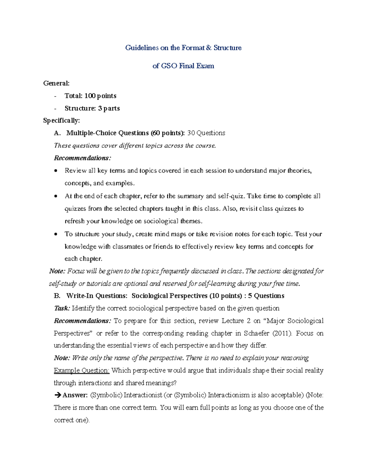 [GSO] Final Exam Guidelines on Exam Format & Structure - Studocu