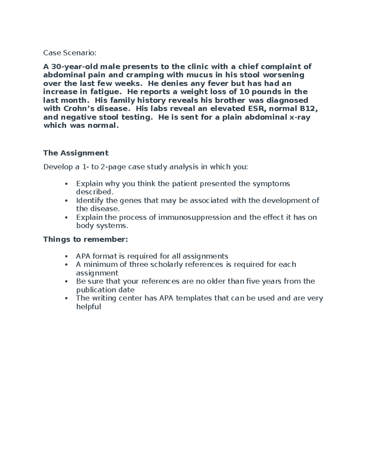 Week 2 Assignment: Case Study Analysis on Abdominal Pain and Crohn's Disease - Studocu
