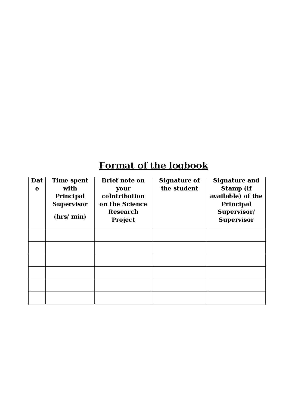 Format of the logbook - research - science - Format of the logbook Dat ...