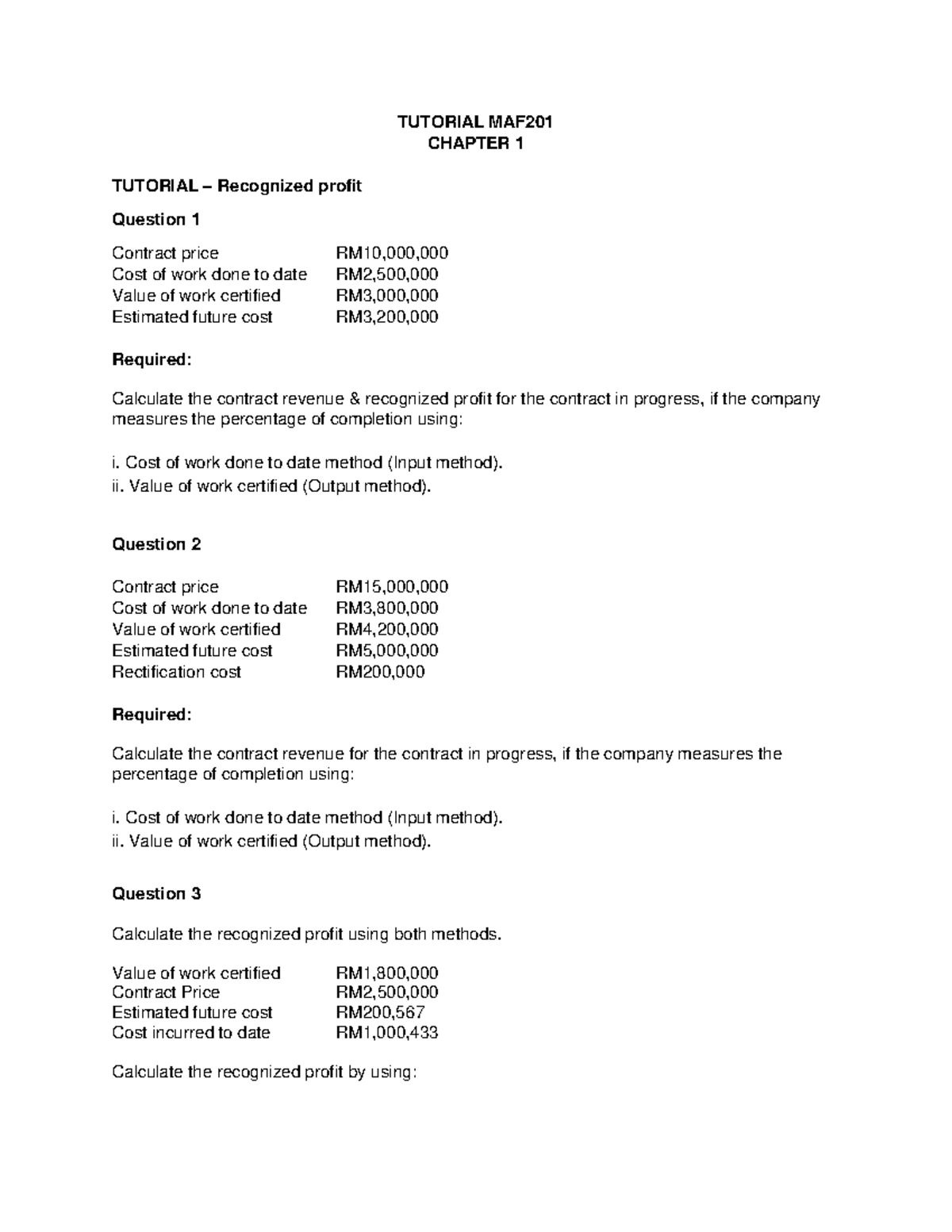 Tutorial MAF201 Topic 1 Contract Costing qq - TUTORIAL MAF CHAPTER 1 ...