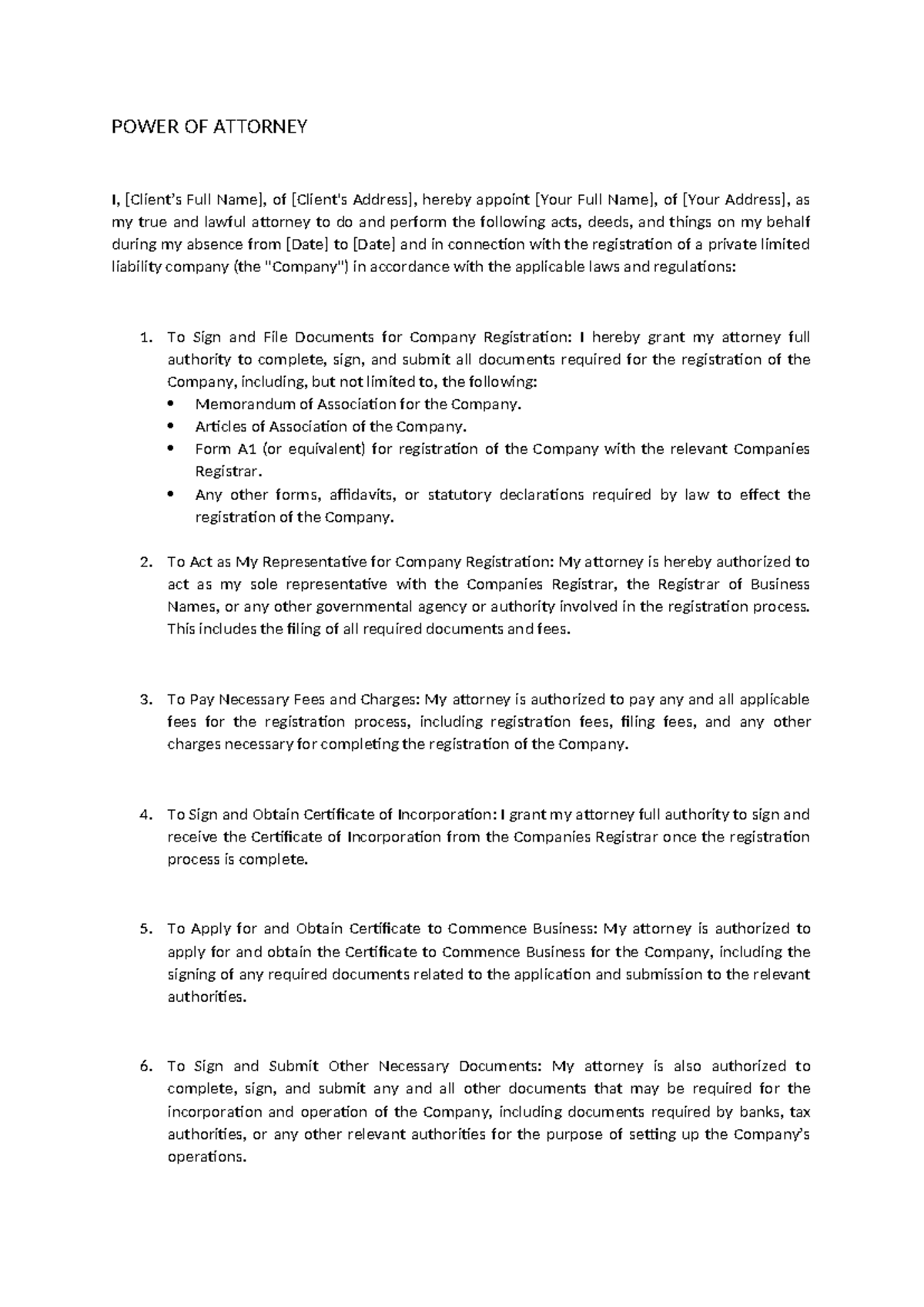 Power of Attorney for Company Registration: Complete Guide - Studocu