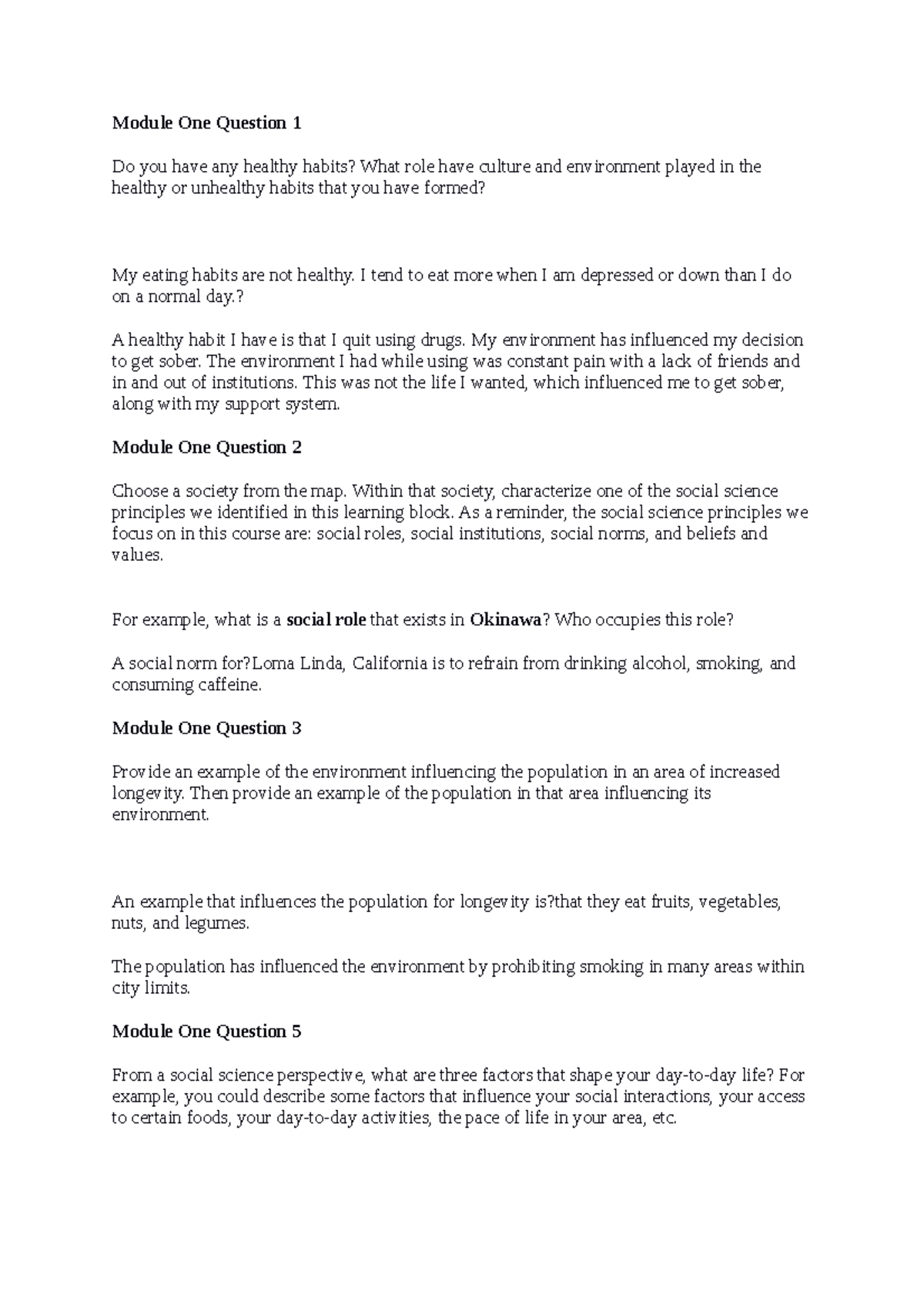 Mod 1 Short Responses: Exploring Habits & Social Roles in Society - Studocu