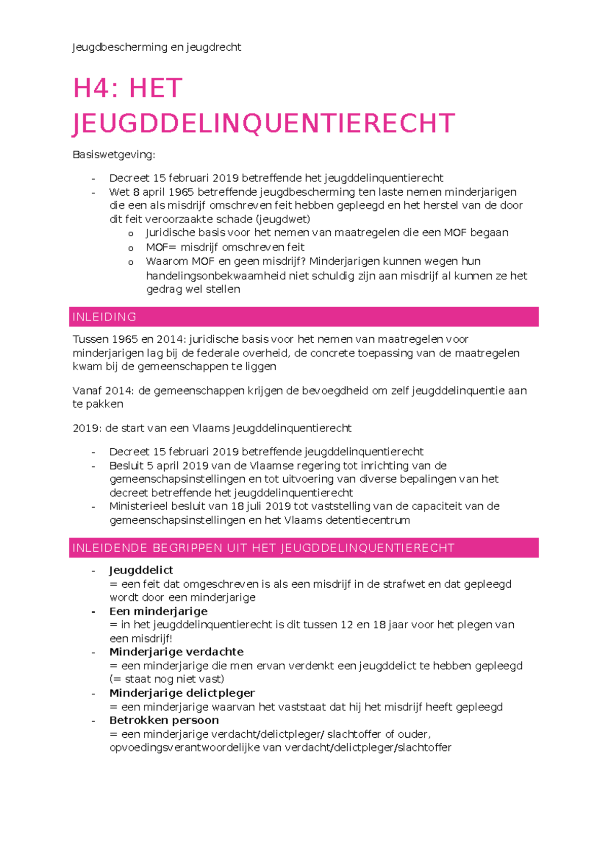 H4 - hoofdstuk 4 van jeugdrecht en jeugdbescherming - H4: HET ...