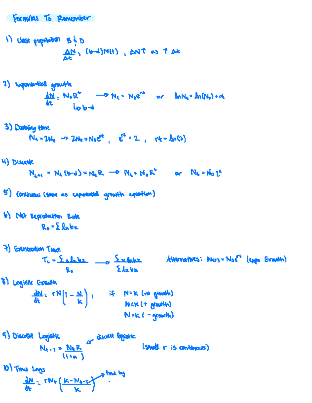 Biol 351 - Essential Formulas for Population Growth and Dynamics - Studocu