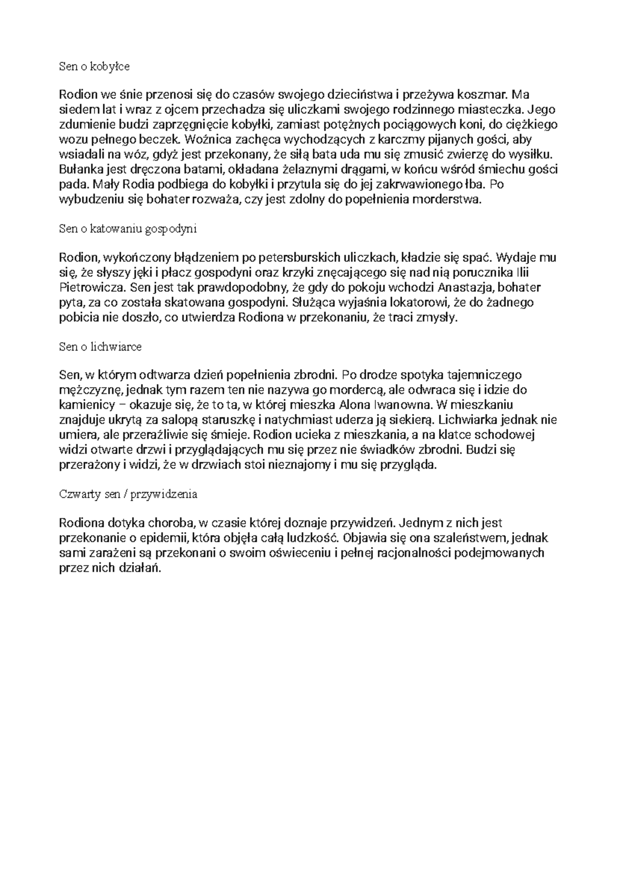 Sny Raskolnikowa - analiza snów i ich znaczenie w literaturze - Studocu