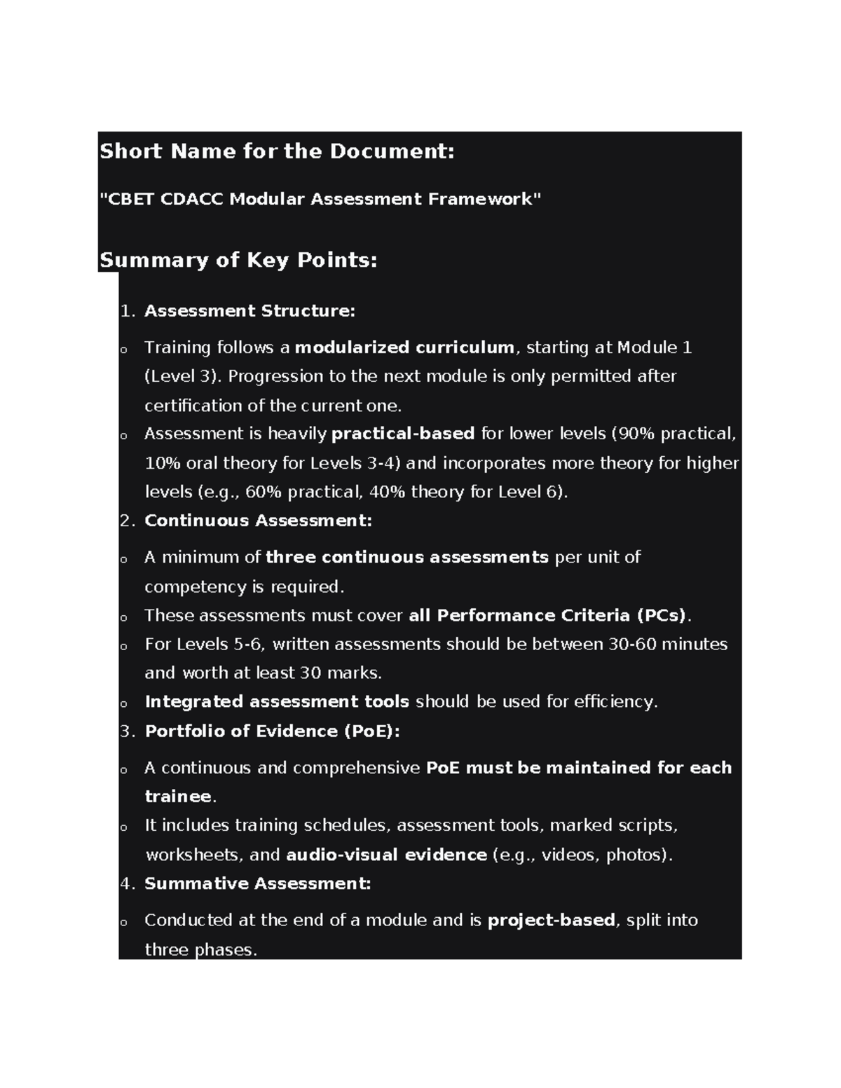 CDACC Modular Assessment Methodologies Overview and Key Points - Studocu