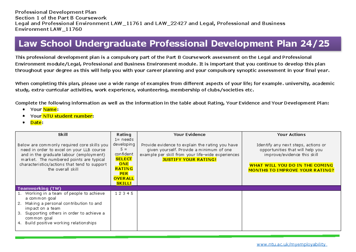 Professional Development Plan V1: Legal & Professional Environment LAW ...
