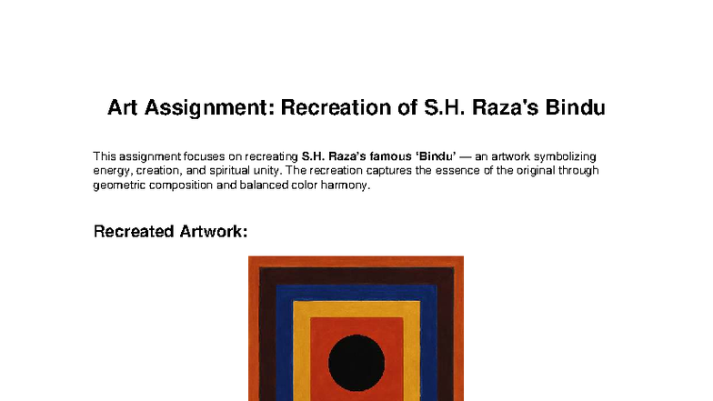 Raza Bindu Assignment: Artistic Recreation & Analysis Essay - Studocu