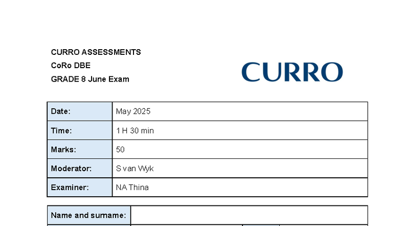 Grade 8 DBE CoRo June Exam: Programming & Computational Thinking - Studocu