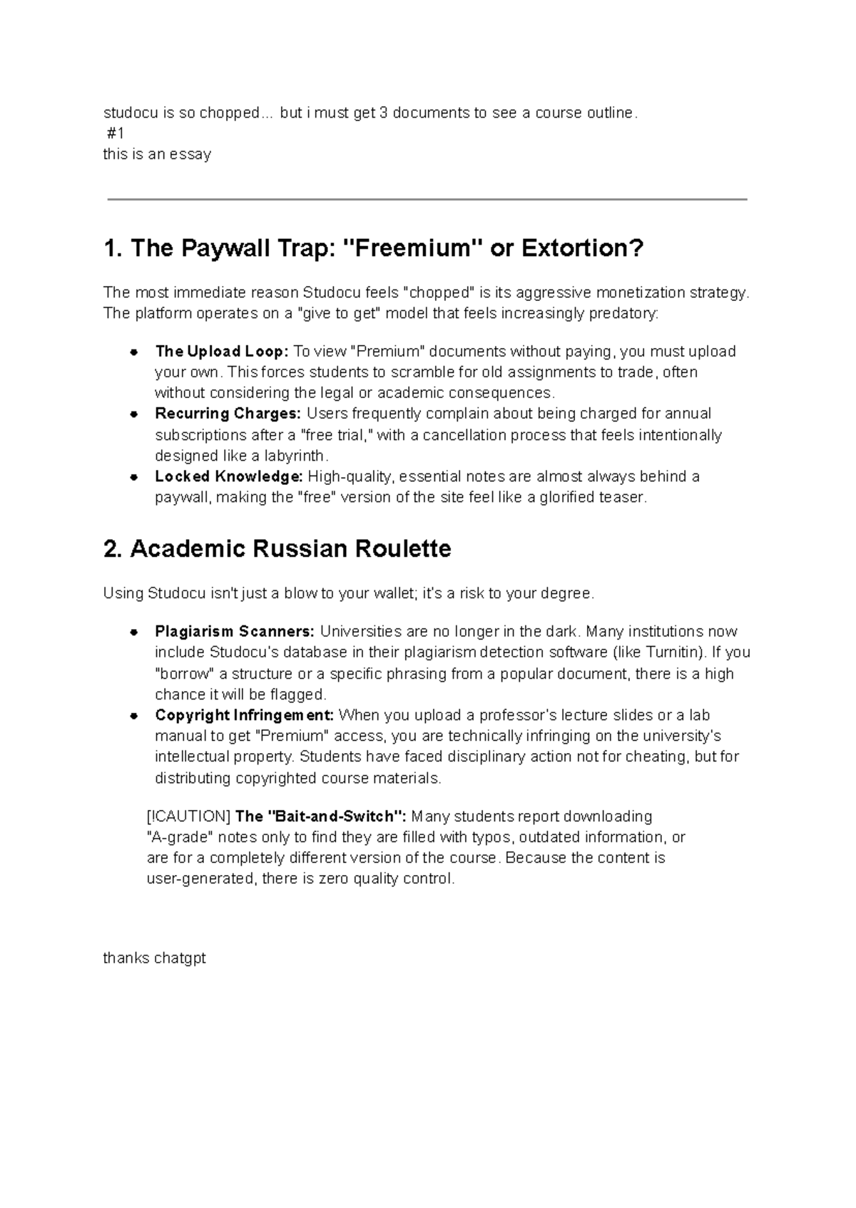 The Paywall Trap: An Essay on Studocu's Monetization Issues - Studocu