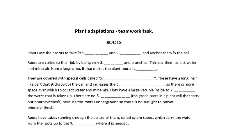 Plant adaptations team task sheets and card templates - Plant ...