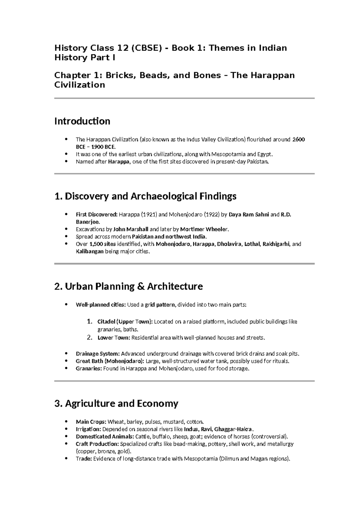 History Class 12: Chapter 1 - The Harappan Civilization Overview - Studocu