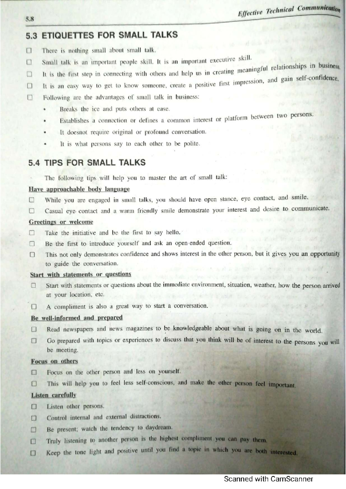 CH - 5 Etiquettes: Mastering Small Talk Skills - Studocu