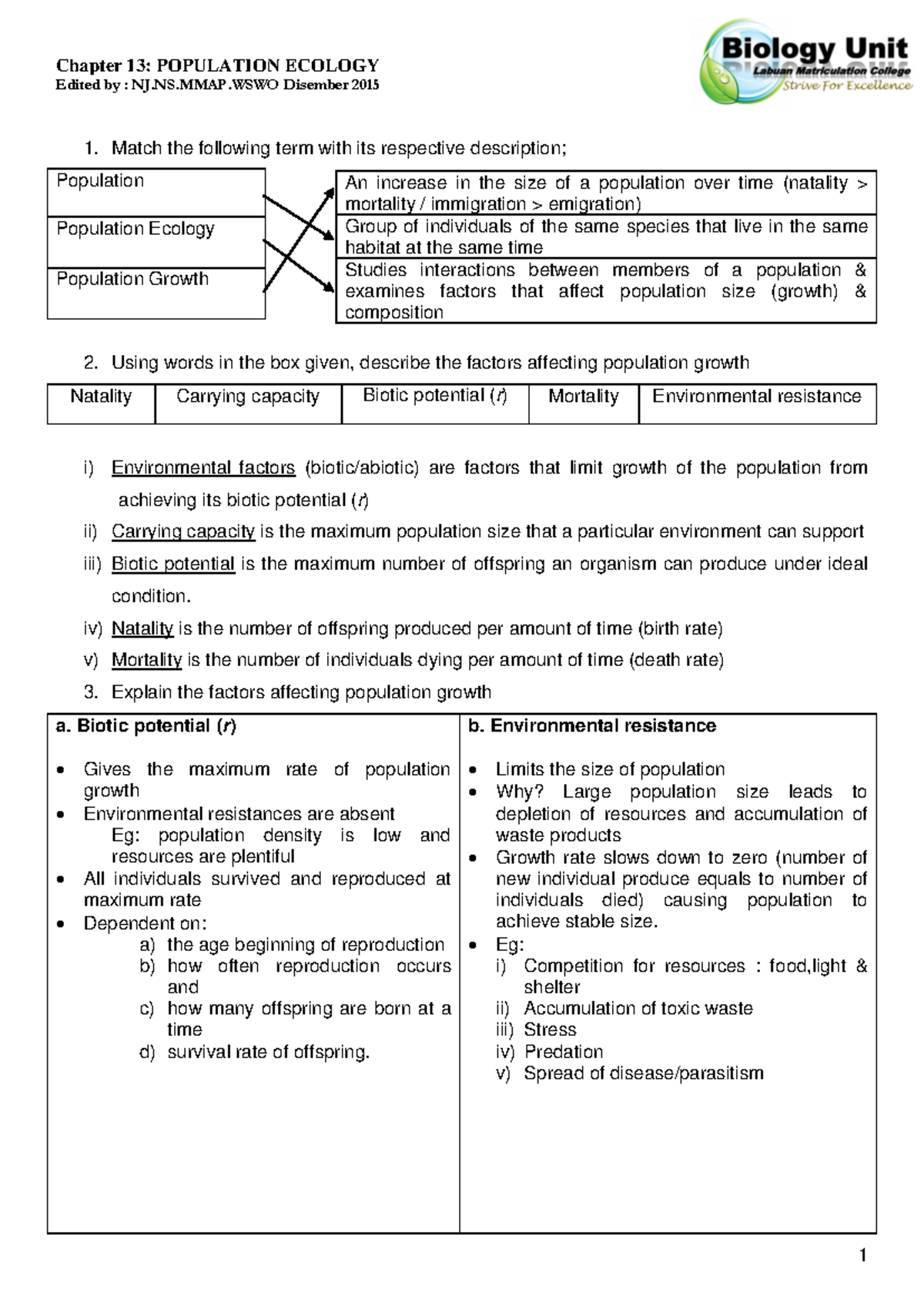 Chapter 13: Population Ecology - Understanding Growth Factors and ...