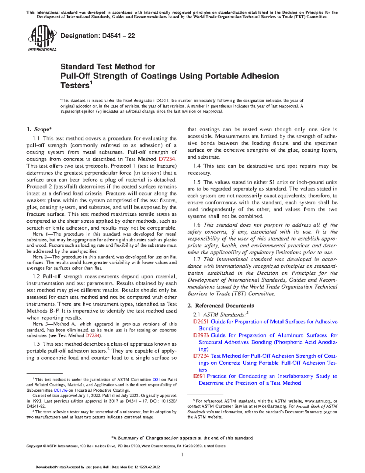 ASTM D4541-22: Pull-Off Strength Testing of Coatings Standards - Studocu