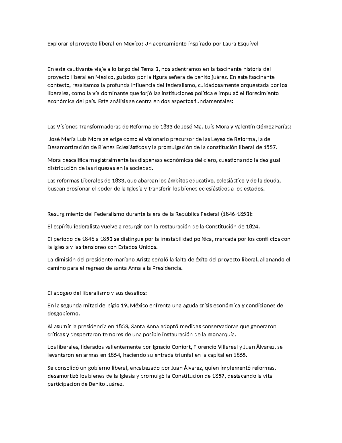 Resumen de historia 2 tema - Explorar el proyecto liberal en Mexico: Un ...