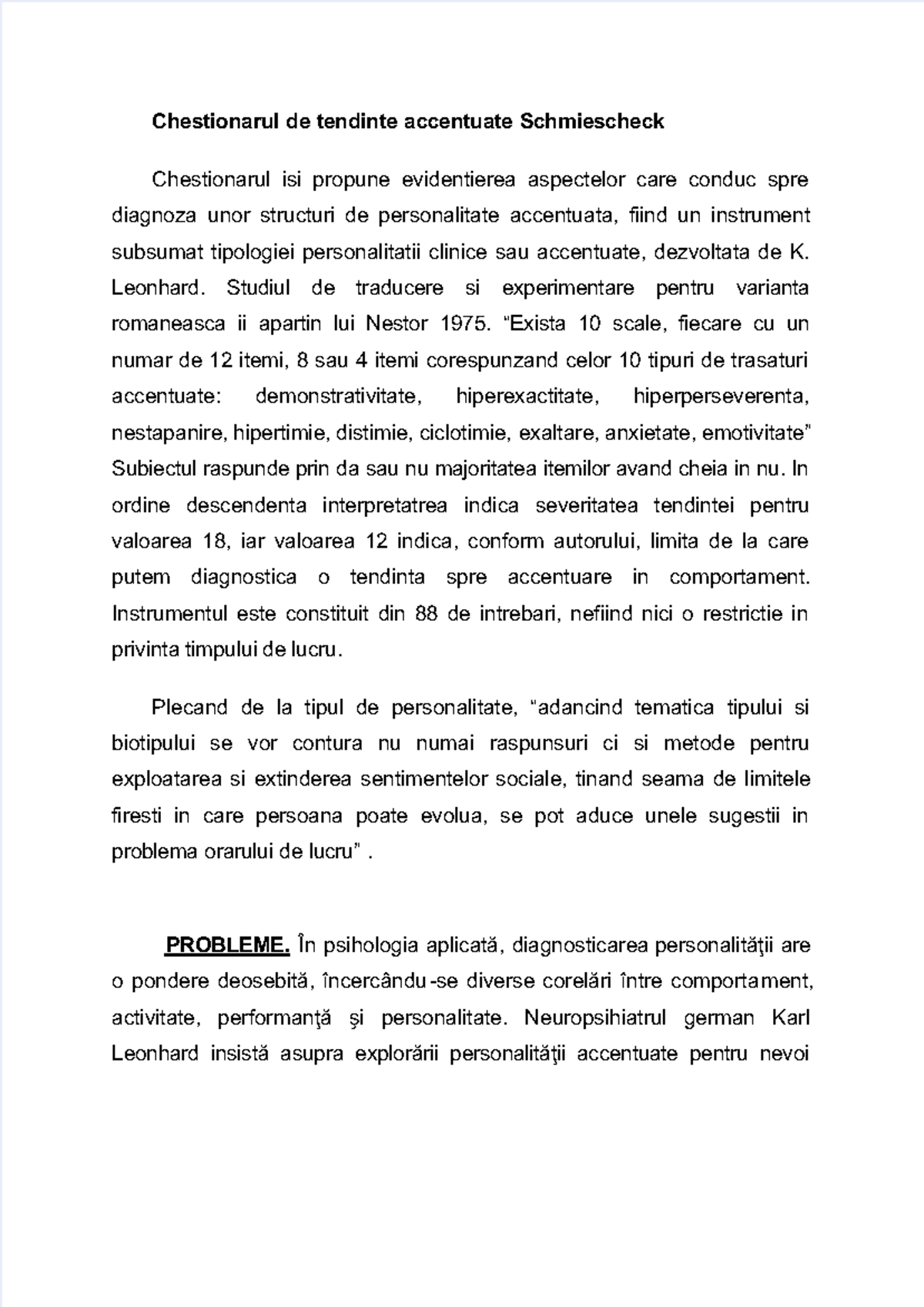 schestionar accentuari de caracter - Chestionarul de tendinte ...