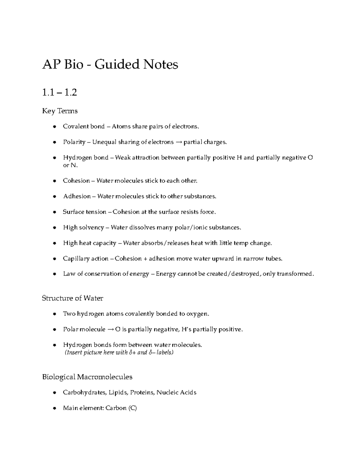 AP Bio – Unit 1 Guided Notes: Key Terms & Concepts - Studocu