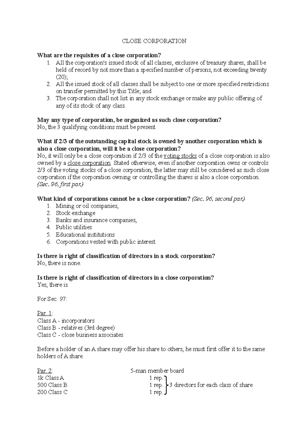 CLOSE CORPORATION: Key Requisites, Restrictions, and Classifications ...