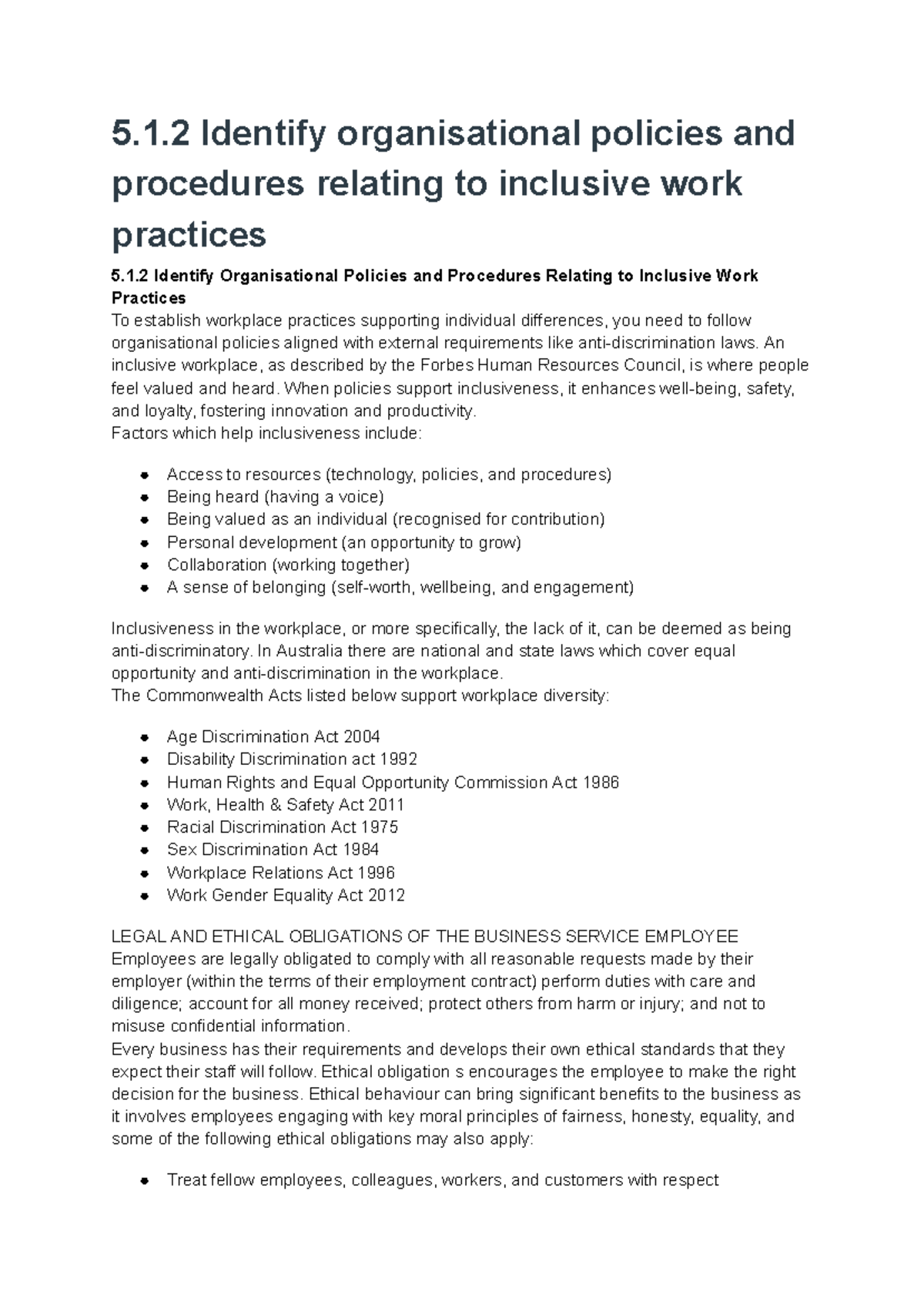 5.1.2 Organisational Policies for Inclusive Work Practices: A Guide ...
