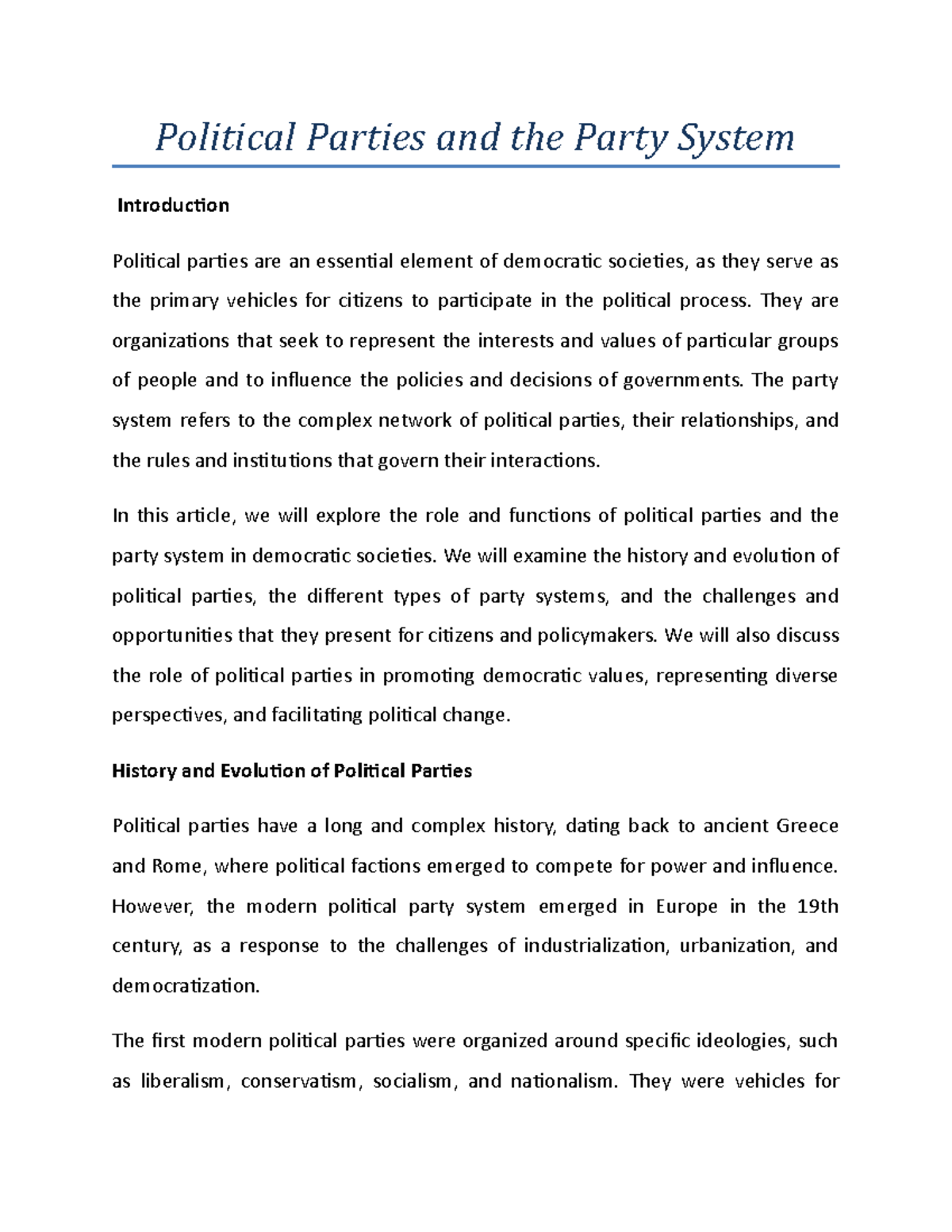 Political Parties and the Party System - Political Parties and the ...