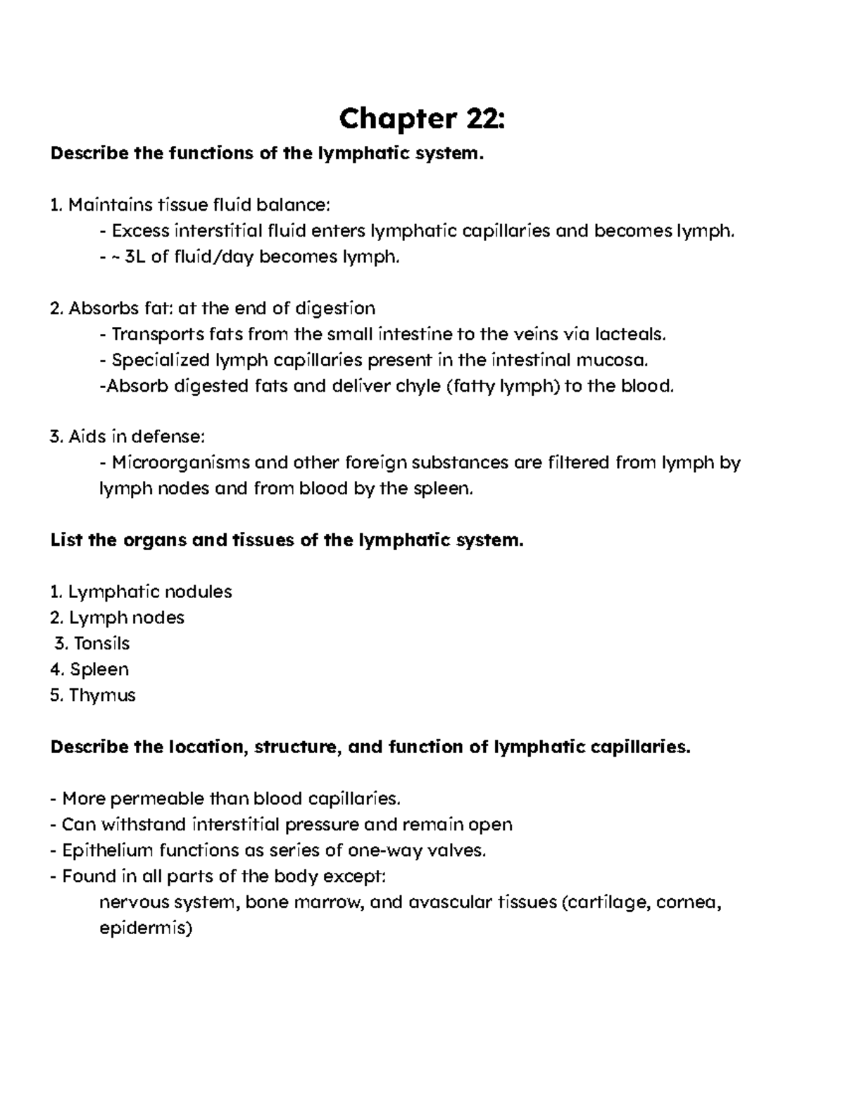Chapter 22: Functions of the Lymphatic System Study Guide - Studocu