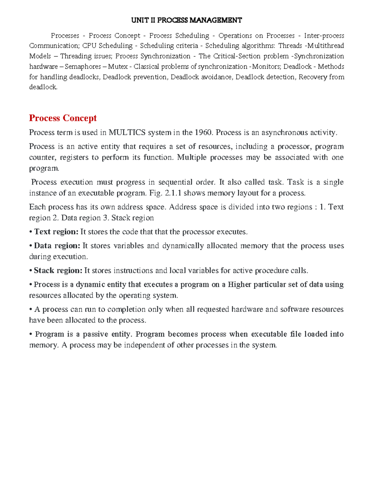 UNIT II Process Management: In-Depth Notes and Concepts - Studocu